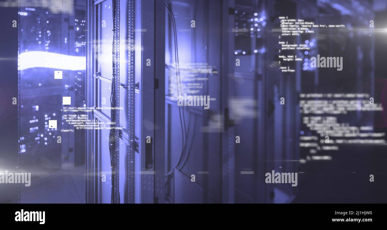 Image of data processing and keyboard over server room Stock Photo - Alamy