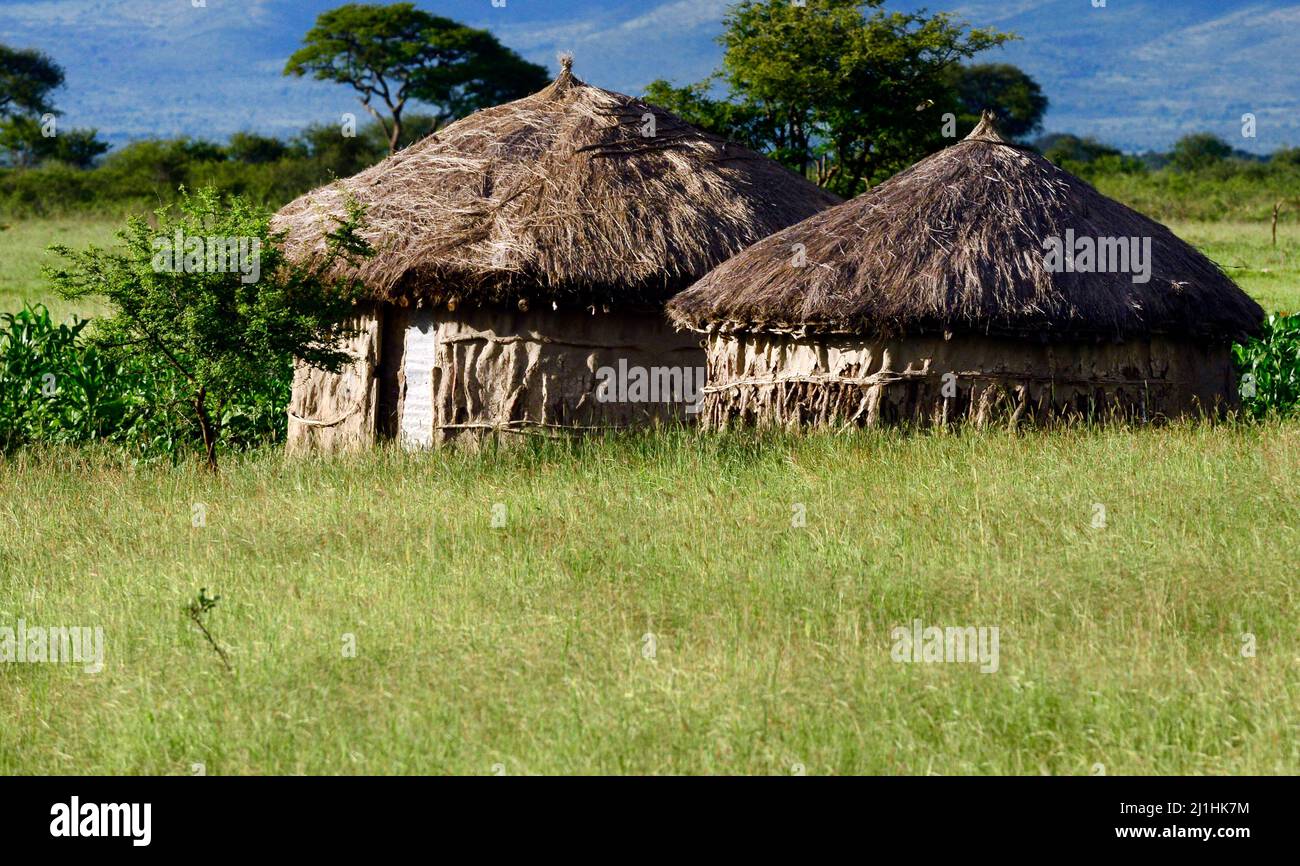 Tanzanian huts in small villages in northern Tanzania Stock Photo - Alamy