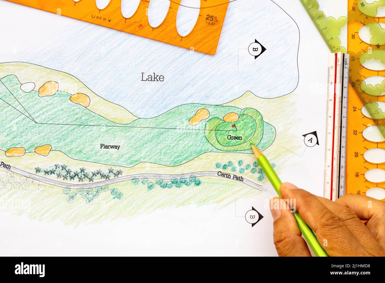 Landscape architect design golf course plan Stock Photo - Alamy