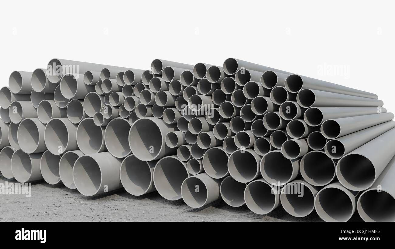 PVC pipes stacking on ground in construction site, 3D rendering Stock ...