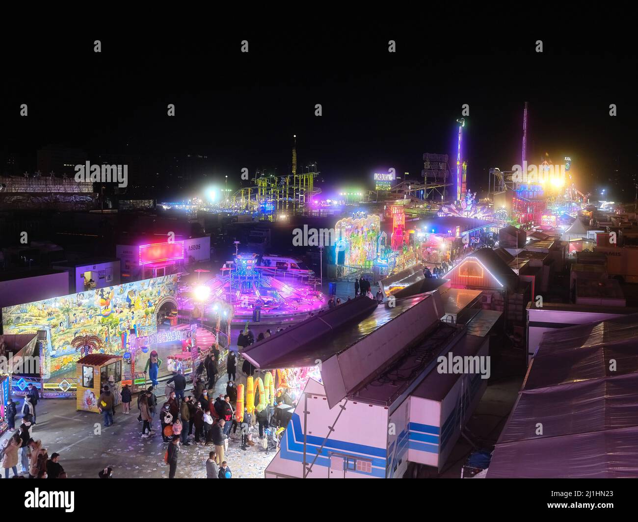 Aerial view of a illuminated night fair Stock Photo - Alamy