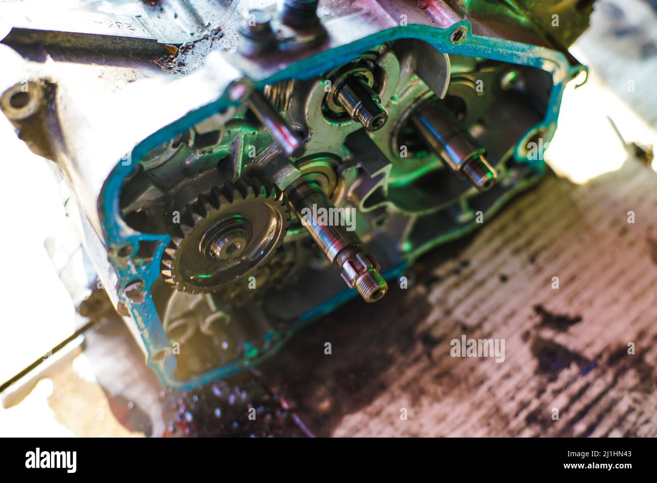 Repairing motorcycle machine part of motorcycle engine overhaul, fixing ...