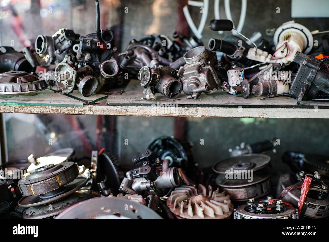 Repairing motorcycle machine part of motorcycle engine overhaul, fixing ...