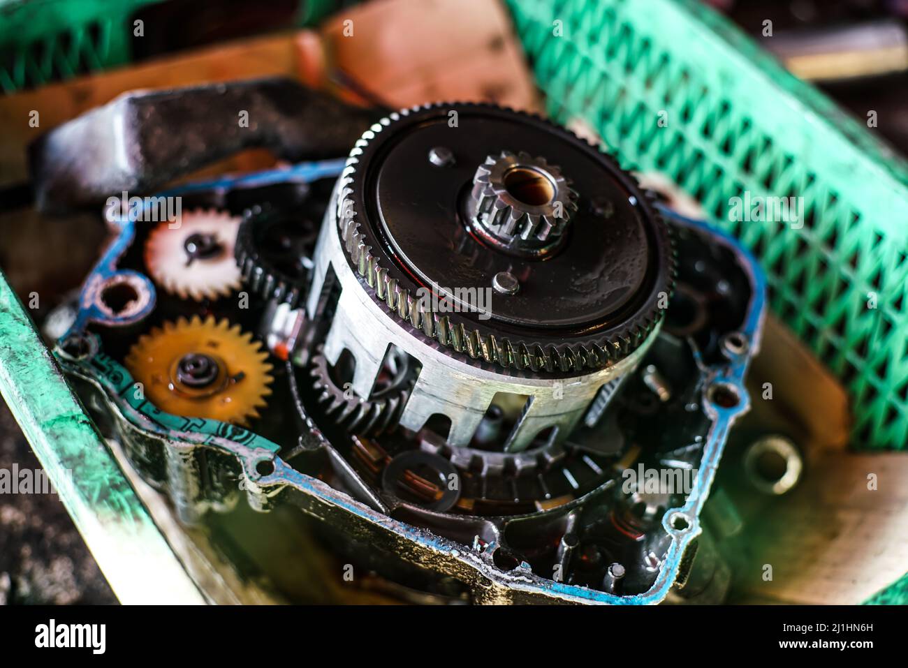 Repairing motorcycle machine part of motorcycle engine overhaul, fixing ...