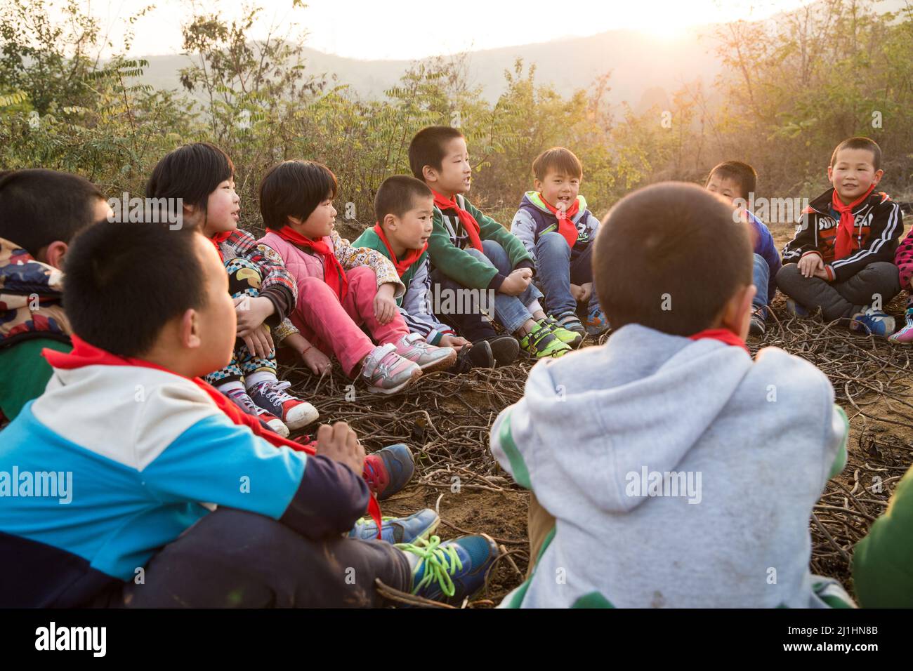 Rural teachers and pupils learning in the open air Stock Photo - Alamy