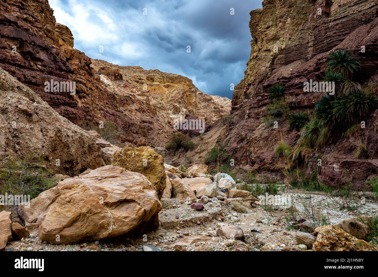 Rocky gorge of the Wadi Attun near the Dead Sea, Moab Plateau, Jordan ...
