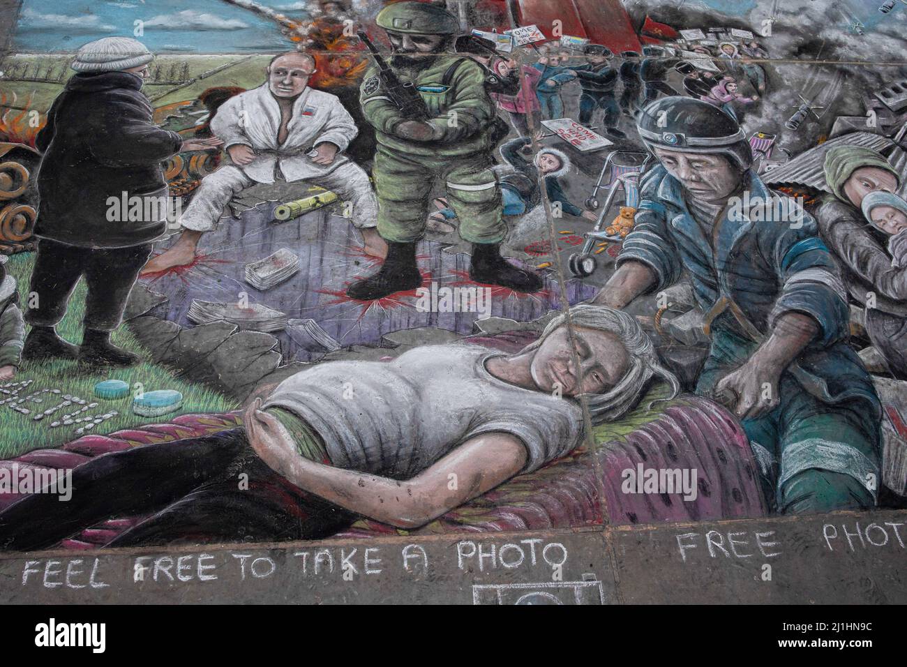 London, UK. 25th Mar, 2022. A drawing describing the Russia-Ukraine war ...