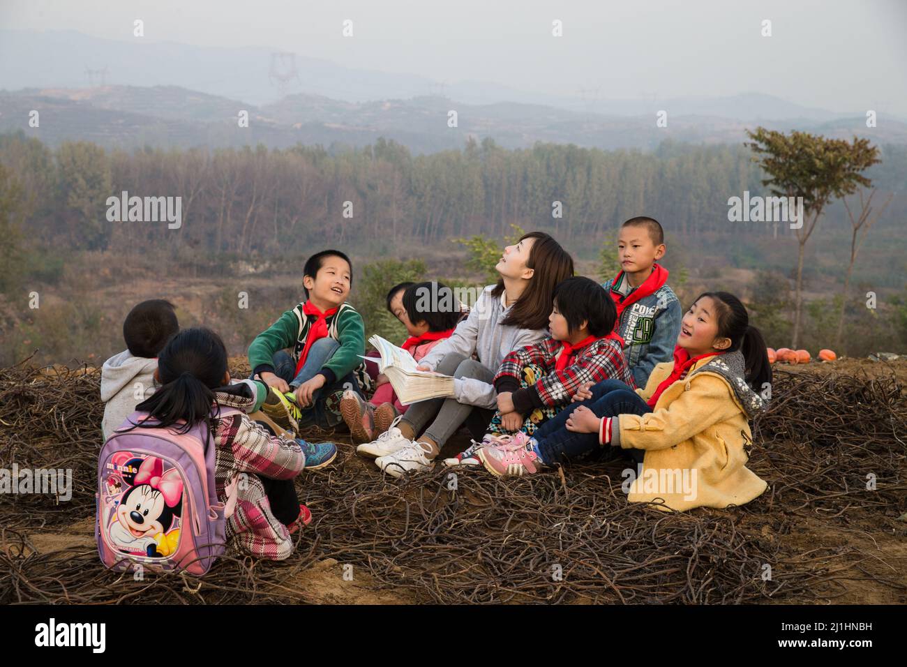 Rural teachers and pupils learning in the open air Stock Photo - Alamy