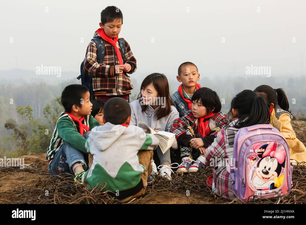 Rural teachers and pupils learning in the open air Stock Photo - Alamy