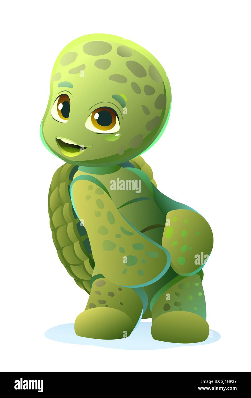 Little turtle shy. Cartoon person stands and smiles. Fun style. Child ...