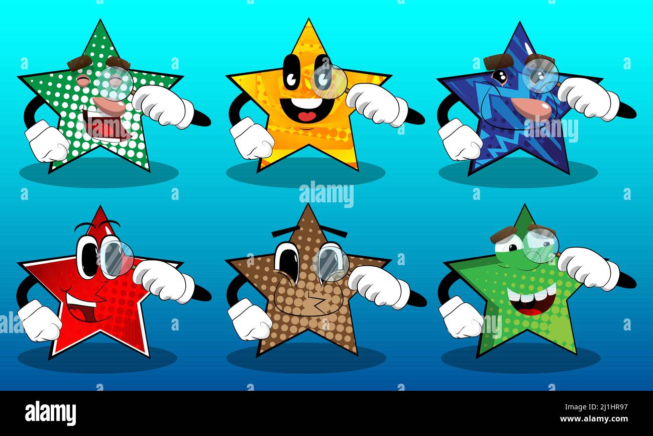 Star holding a magnifying glass. Funny and cute cartoon character, with ...
