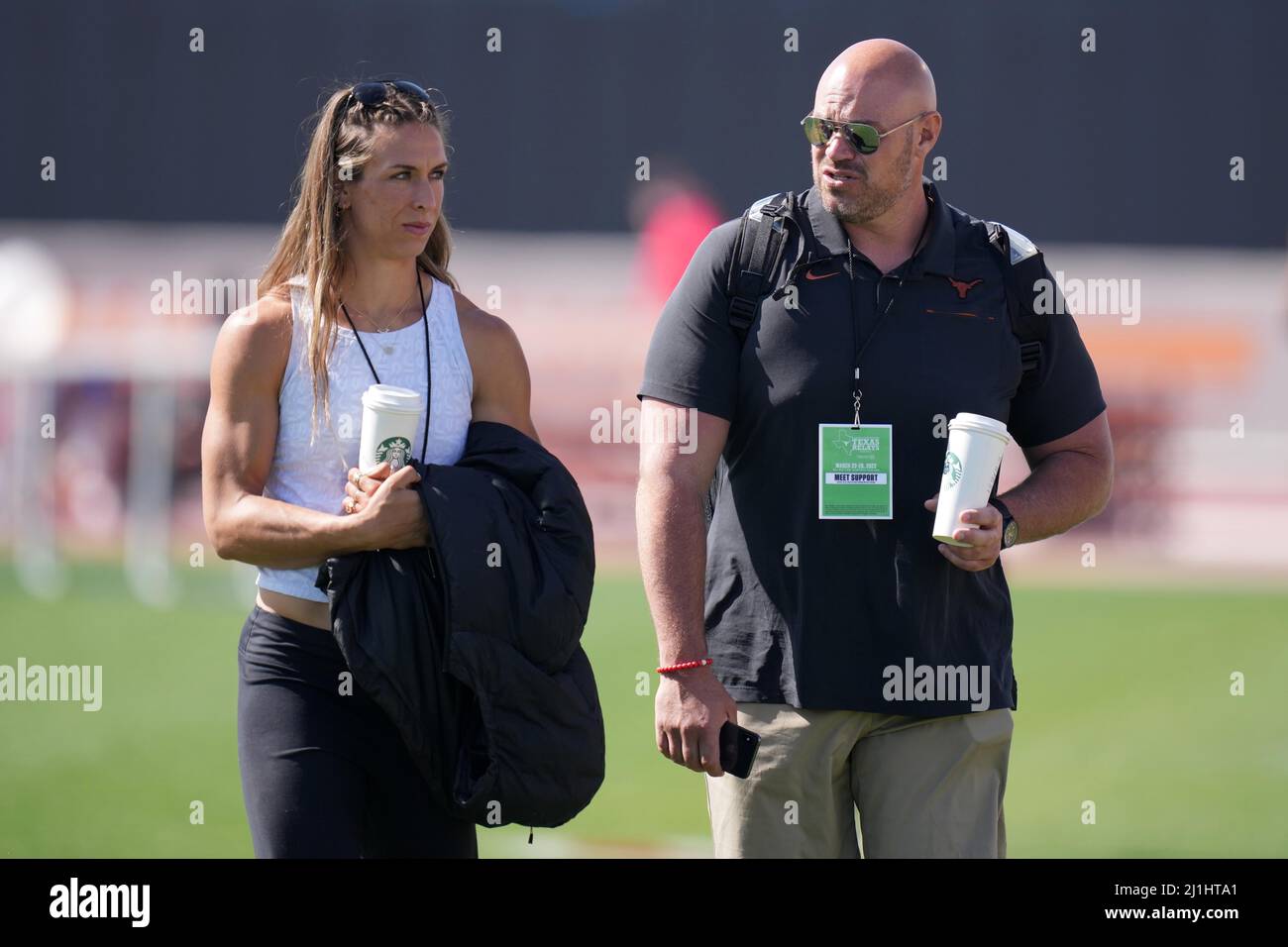 Austin, USA. 25th Mar, 2022. Valarie Allman (left) talks with Texas ...