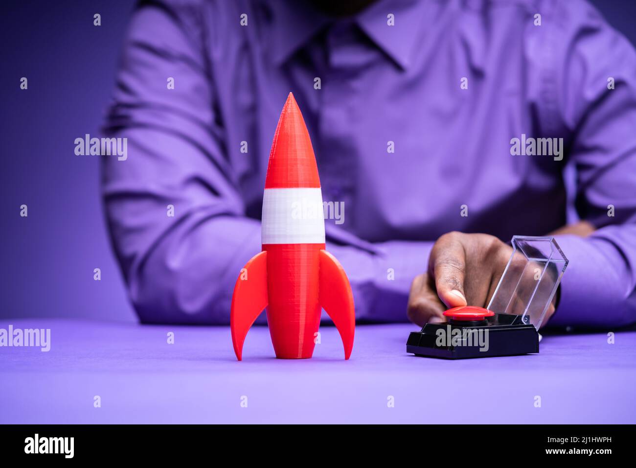 Rocket Launch Button. Launching Career. Start Business Stock Photo - Alamy