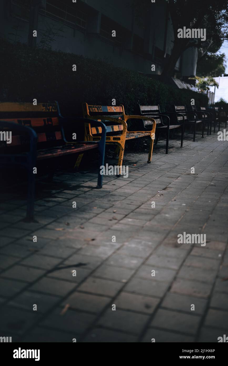 a line of benches Stock Photo - Alamy