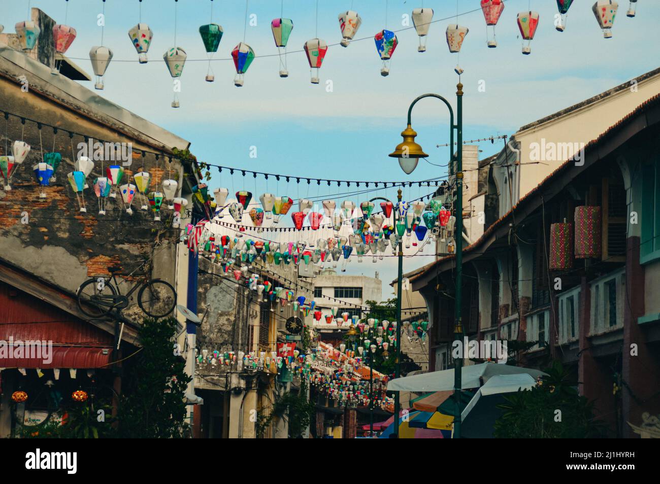 Famous streets of Penang Malaysia decorated in paper lanterns Stock ...