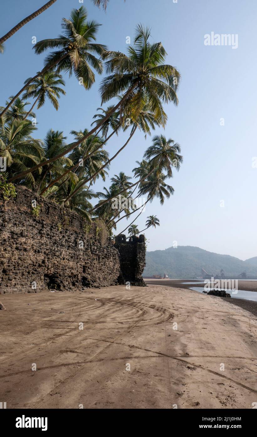 Outer walls of Revdanda fort as seen from Revdanda beach.This fort was ...