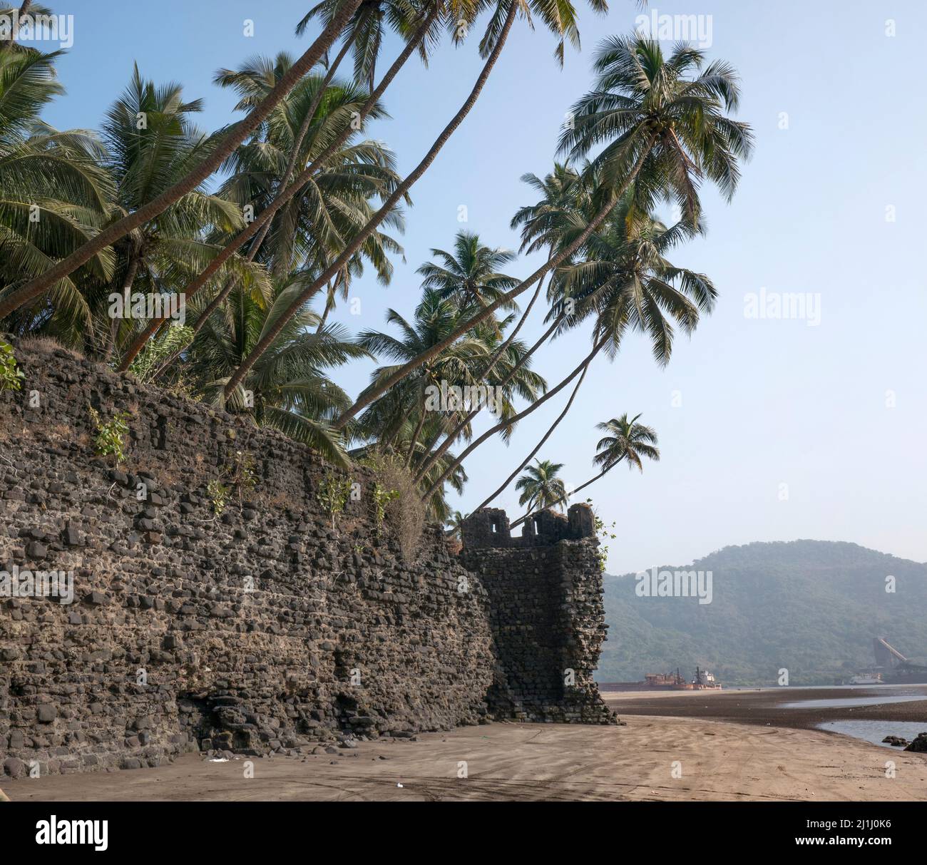Outer walls of Revdanda fort as seen from Revdanda beach.This fort was ...