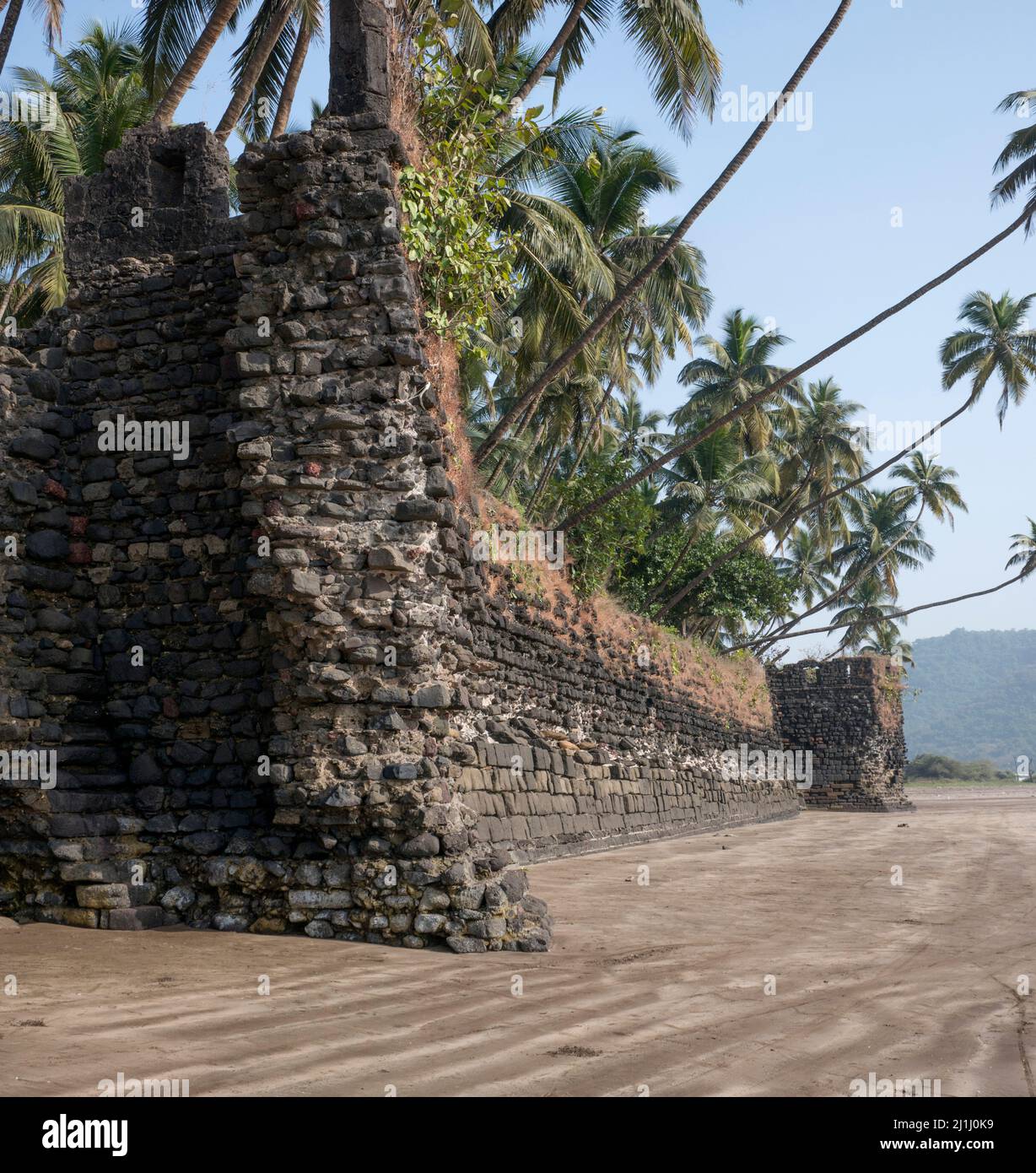 Outer walls of Revdanda fort as seen from Revdanda beach.This fort was ...