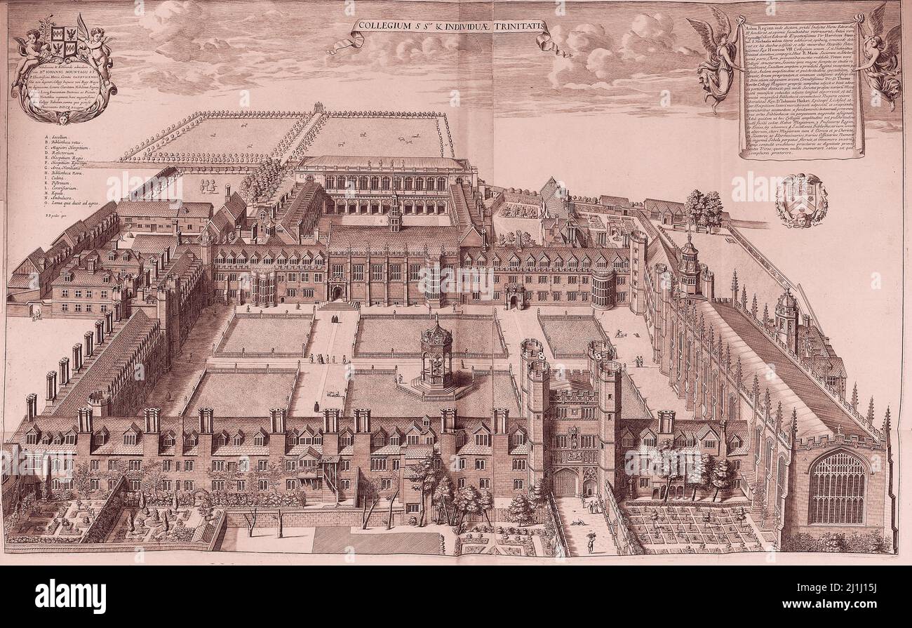 Engraving of Trinity College, Cambridge. 1690, by David Loggan. Trinity ...