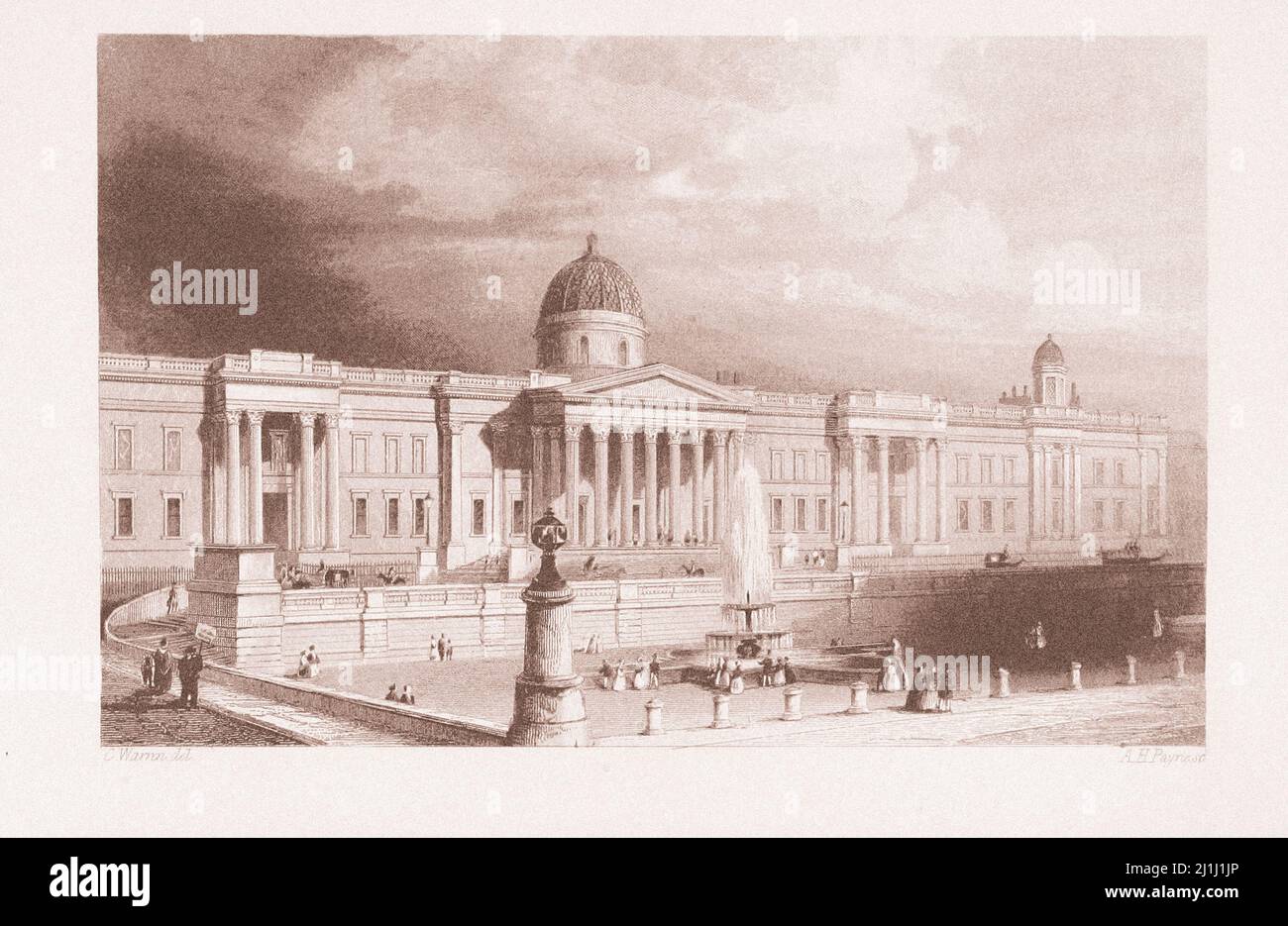 Lithograph of National Gallery in London. England from "Illustrated ...