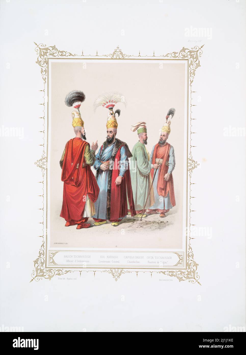 Engraving of Ottoman Empire's military: Basch Tshaousch, ordnance ...