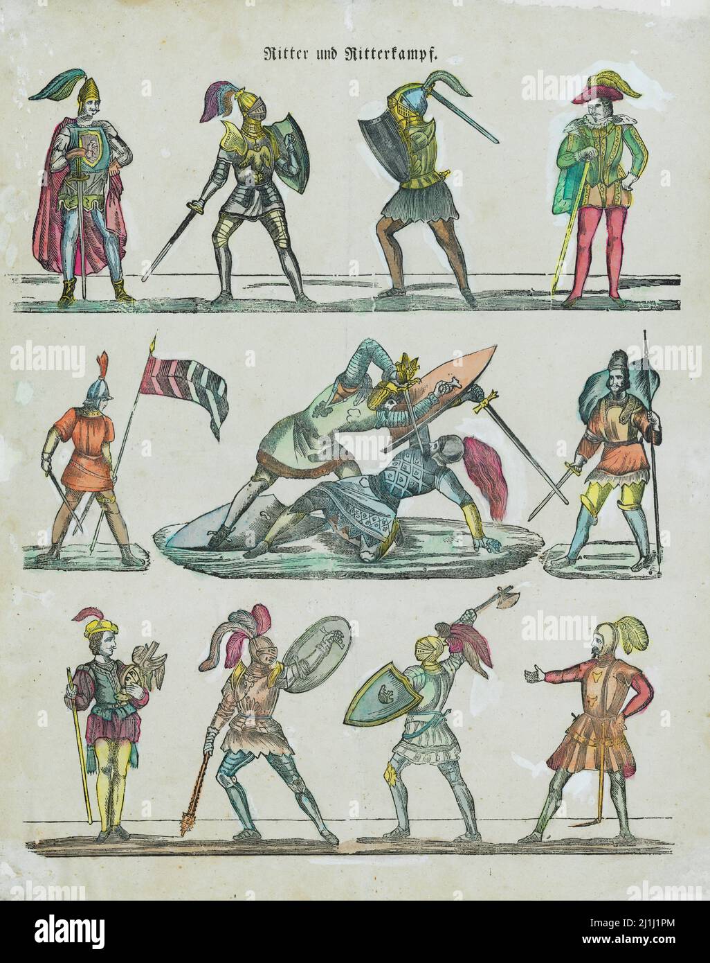 German 19th-century pictures of knight and knight Fight. 1825 Stock ...