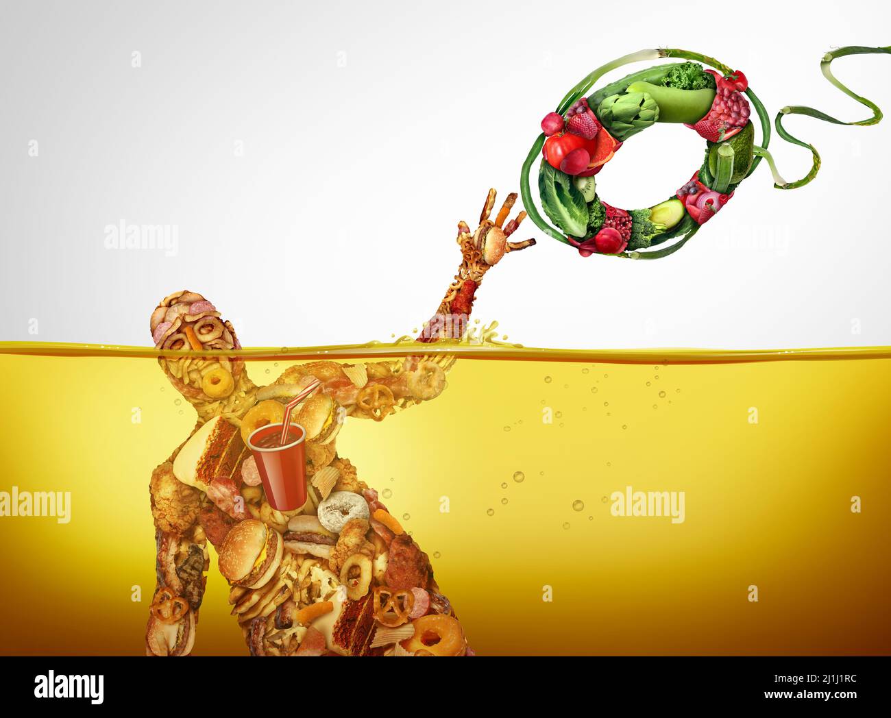 Healthy diet rescue and risky eating habits as a human body made of ...