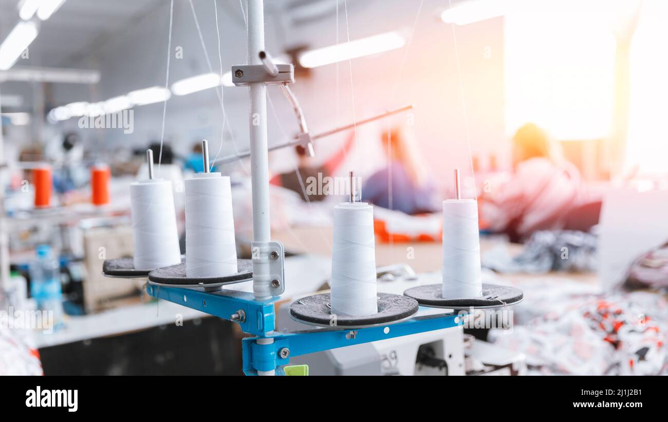 Concept banner industry interior of garment factory with sunlight Stock ...