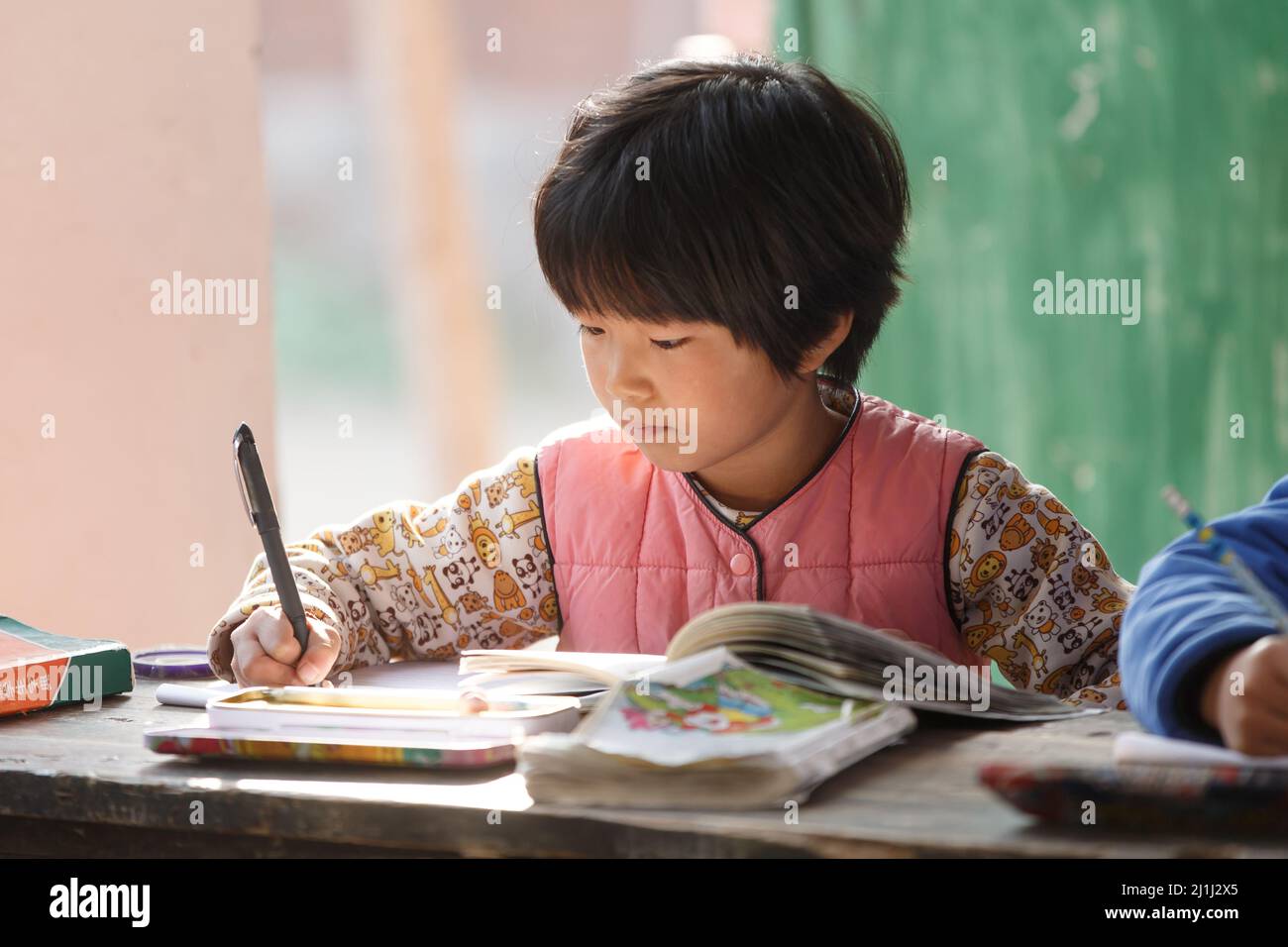 Two elementary students reading book hi-res stock photography and ...