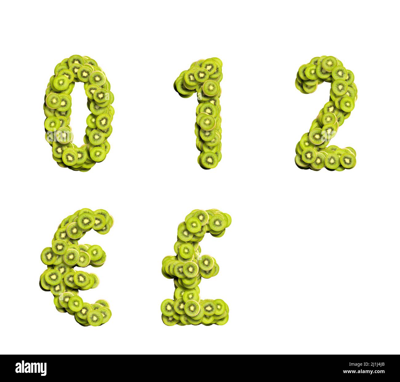 3d alphabet, set of numbers made of kiwi fruits, 3d illustration on ...