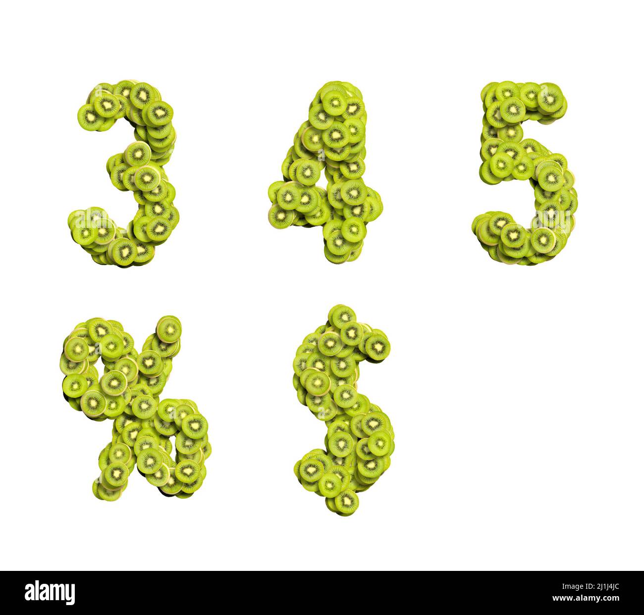 3d alphabet, set of numbers made of kiwi fruits, 3d illustration on ...