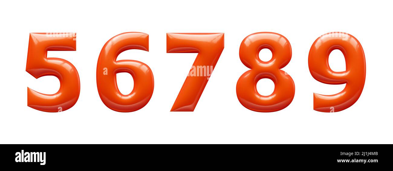 set of red 3d numbers, plastic embossed alphabet, 56789 Stock Photo - Alamy