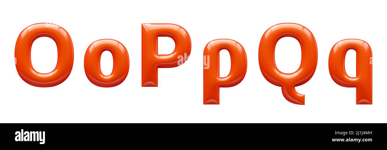3d alphabet, red plastic letters O P Q, uppercase and lowercase font ...