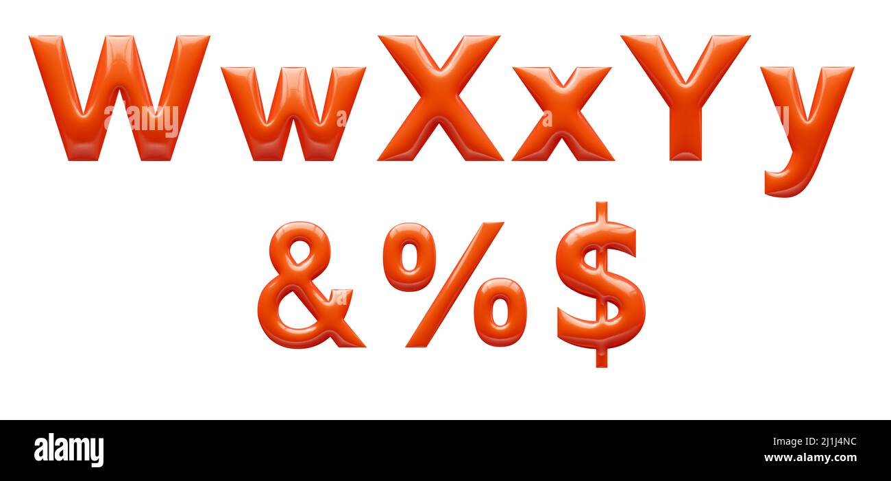 3d alphabet, red plastic letters W X Y, uppercase and lowercase font ...