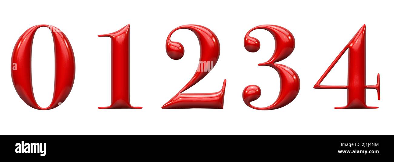set of red 3d numbers, plastic embossed alphabet, 0 1 2 3 4 Stock Photo ...