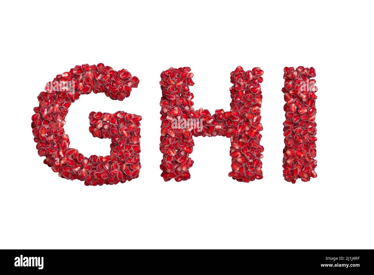 3d alphabet, uppercase letters GHI made of pomegranate grains, 3d ...