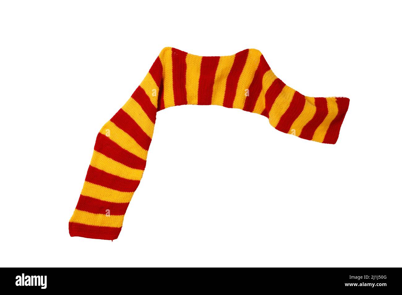 unfolded red-yellow striped wool scarf isolated on white background ...