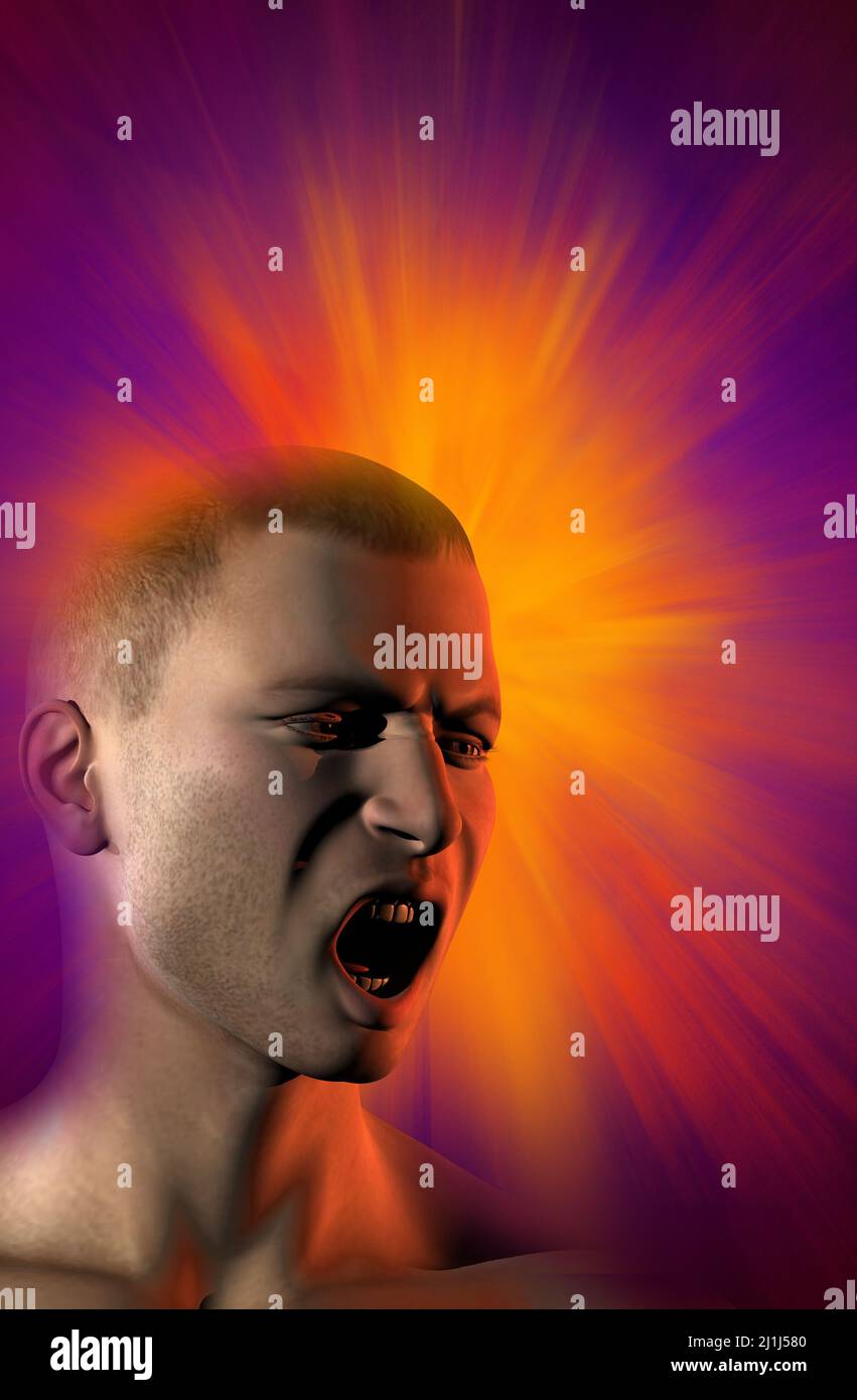 human head is screaming, near an explosion, 3d illustration Stock Photo ...
