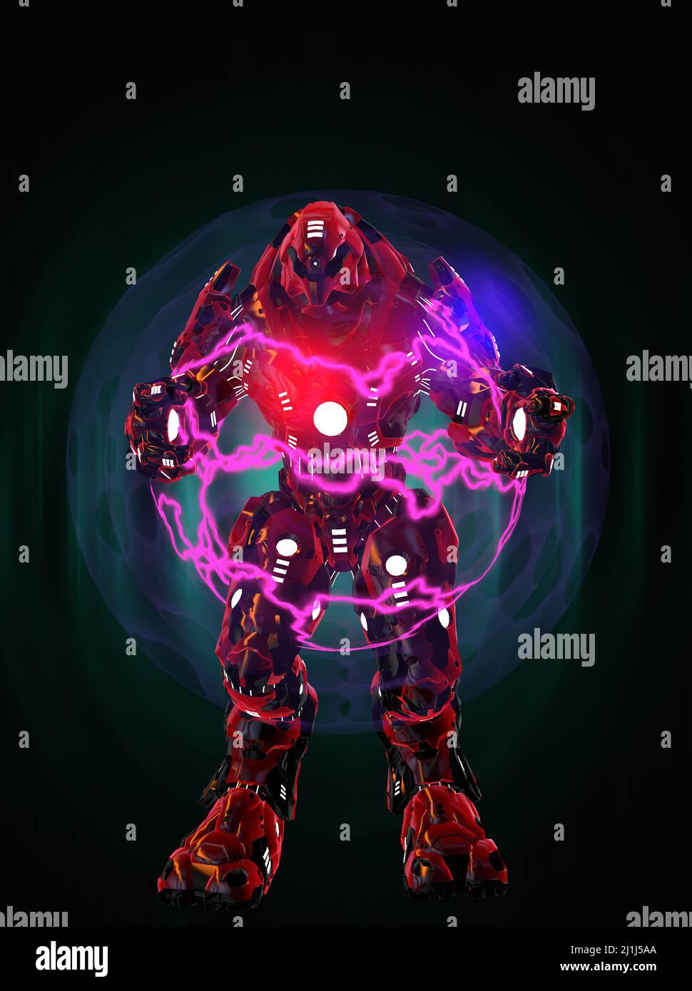 a large battle robot is generating a force field, 3d illustration Stock ...