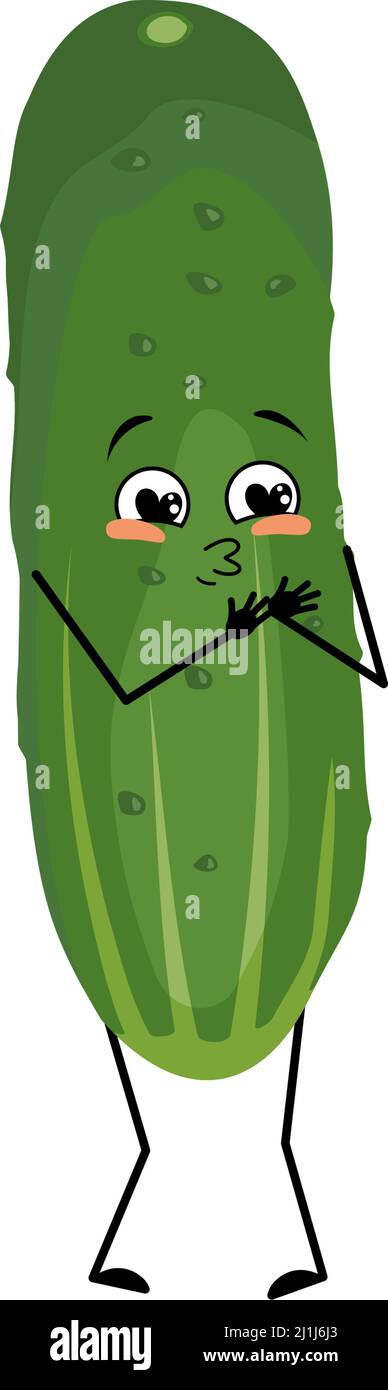 Cucumber character with love emotions, smile face, arms and legs ...