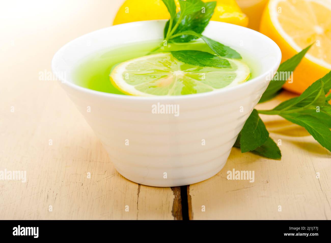 fresh and healthy mint infusion tea tisane with lemon Stock Photo - Alamy