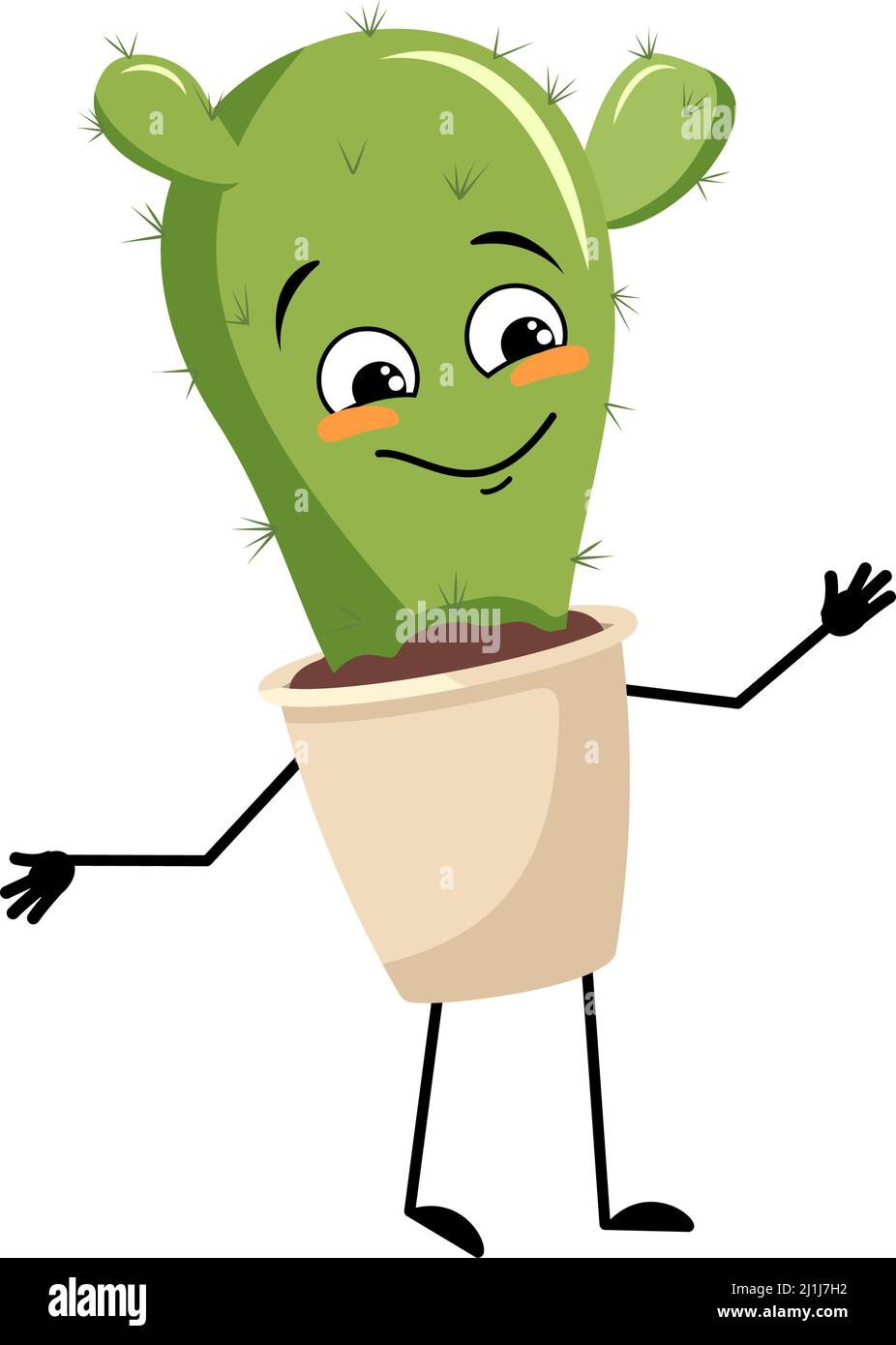 Cute cactus character in pot with happy emotion, joyful face, smile ...