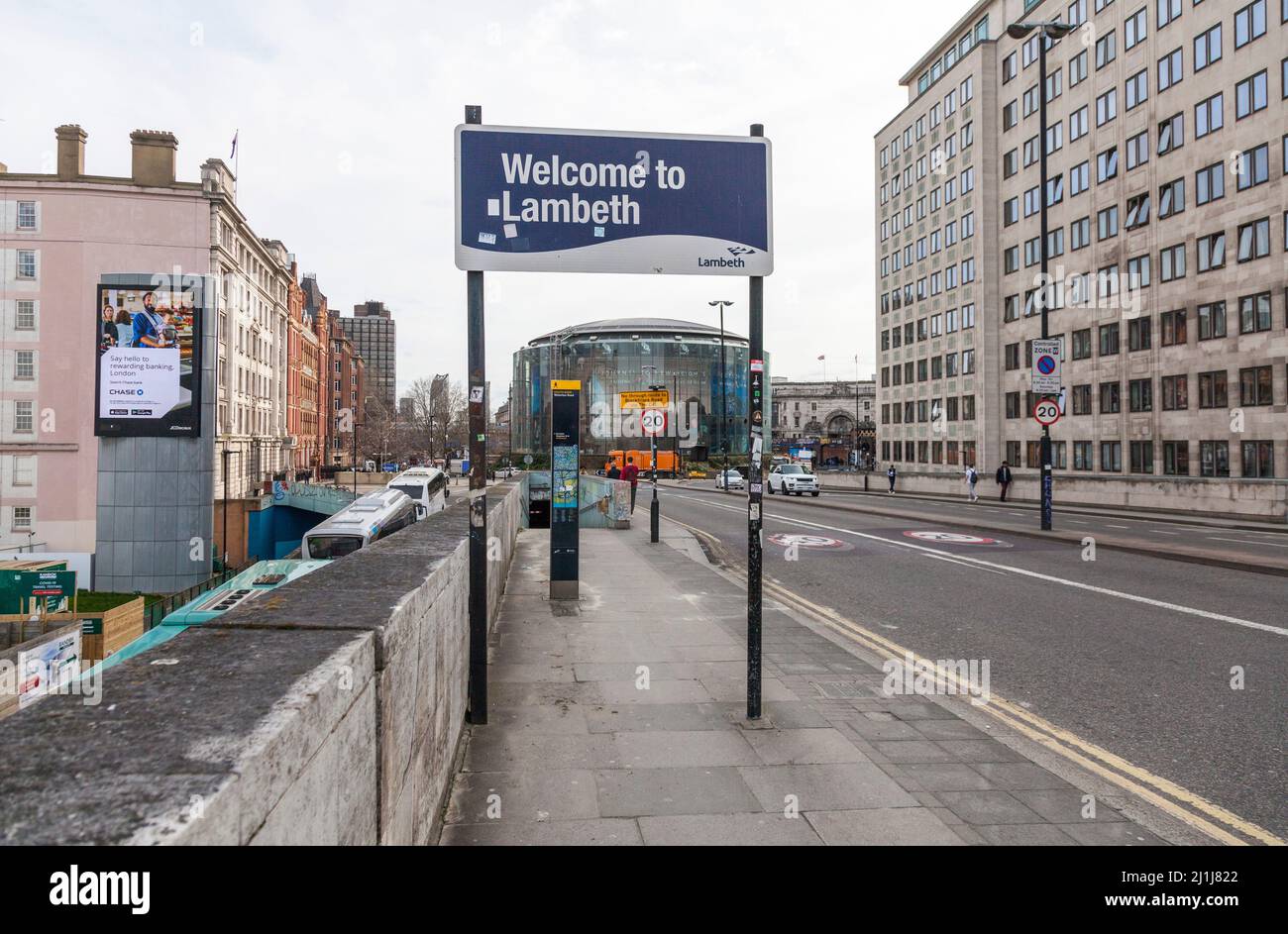 Welcome to Lambeth sign on Waterloo Bridge in London,England,UK ...