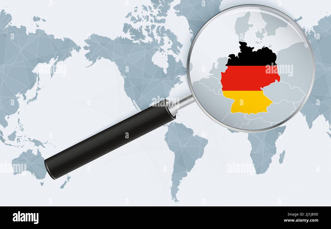 Enlarged map of Germany on America centered World Map. Magnified map ...