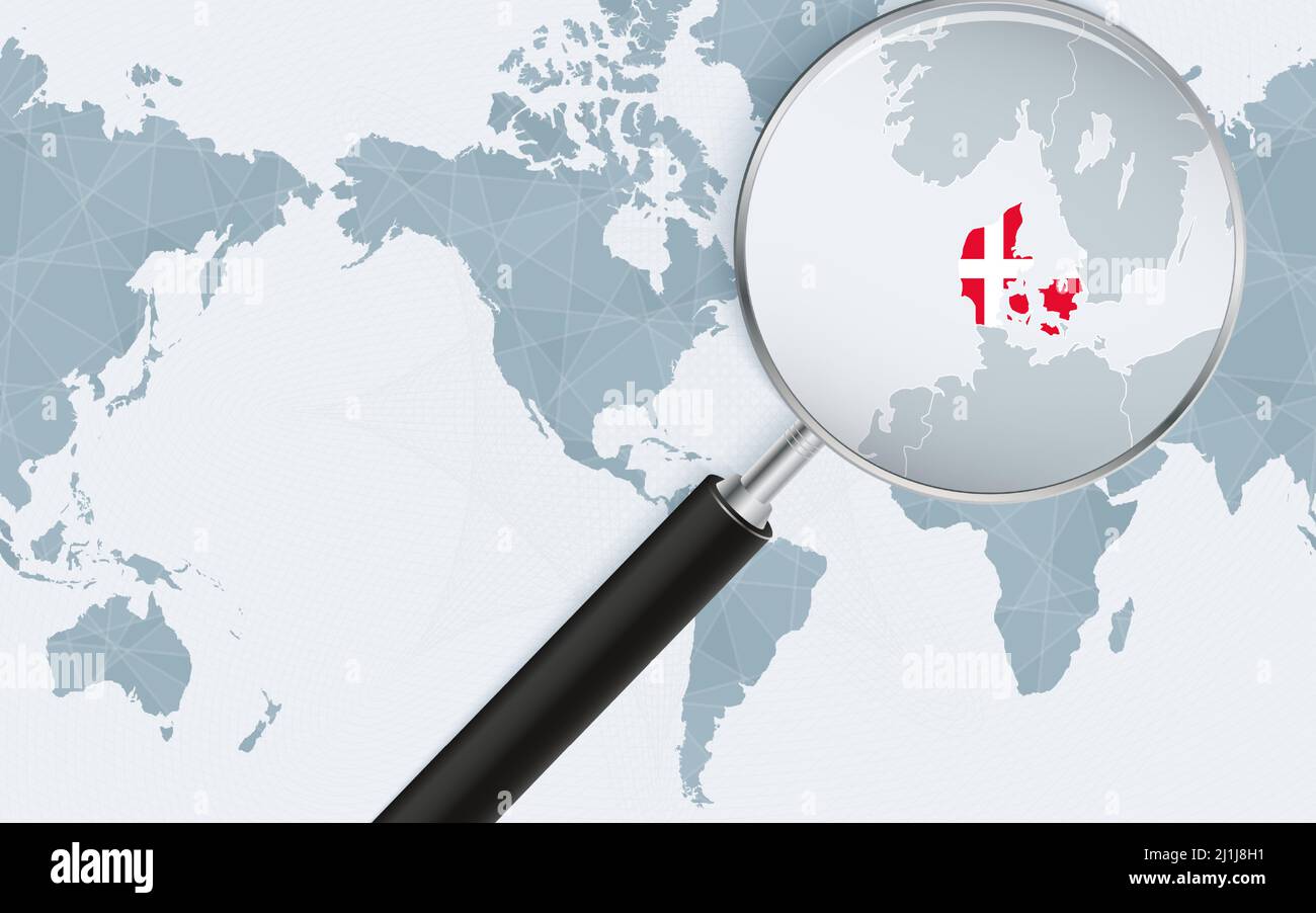 Enlarged map of Denmark on America centered World Map. Magnified map ...
