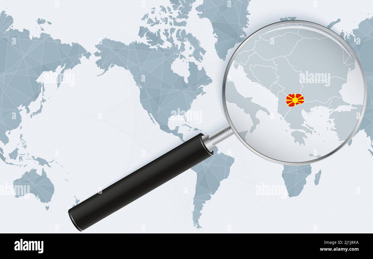 Enlarged map of Macedonia on America centered World Map. Magnified map ...