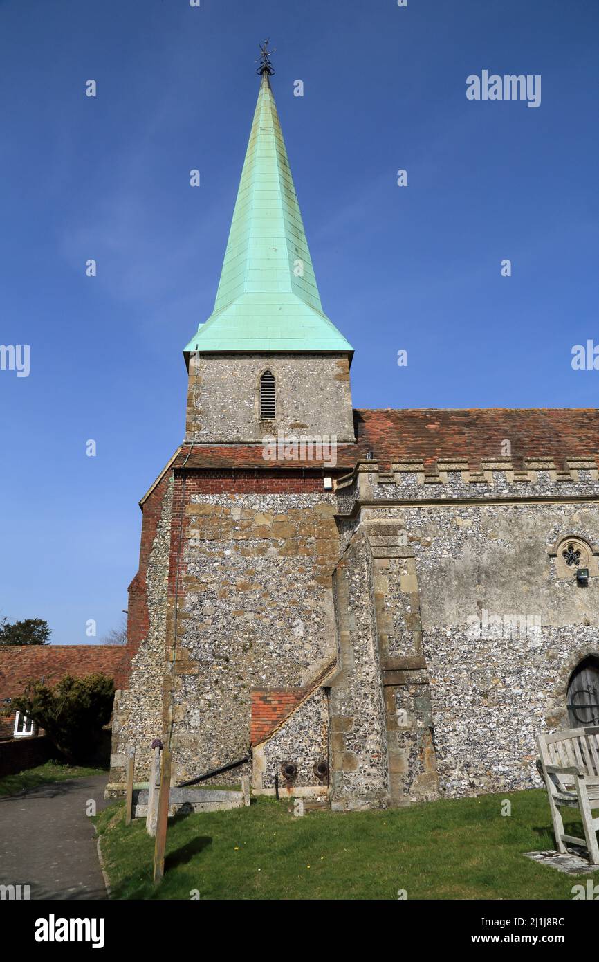 View of spire of St John the Baptist church, The Street, Barham, Dover ...