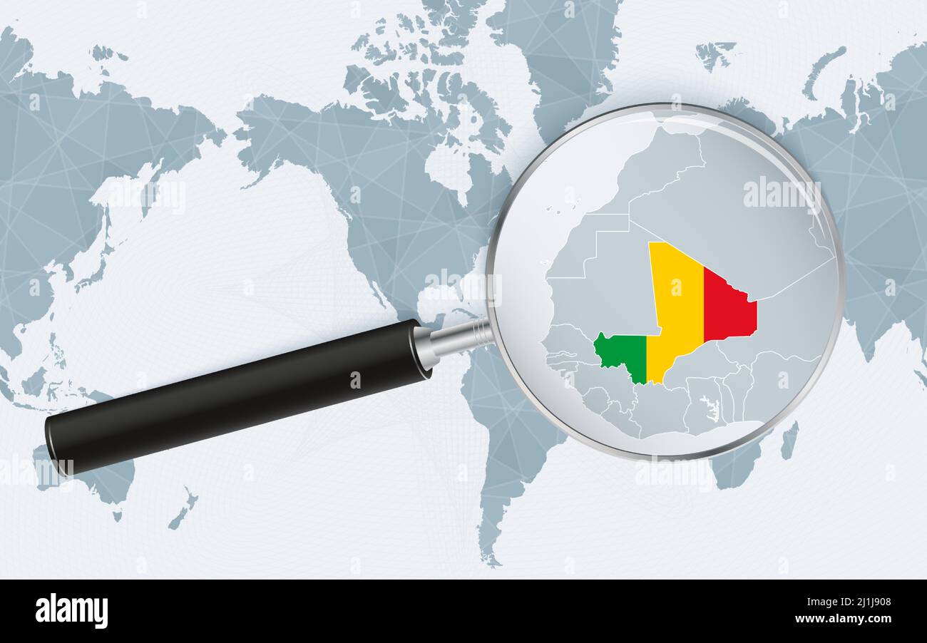 Enlarged map of Mali on America centered World Map. Magnified map and ...