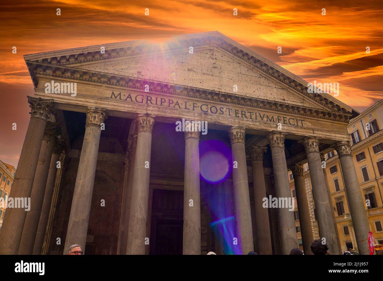 Low angle view of columns and front facade of the Pantheon Stock Photo ...
