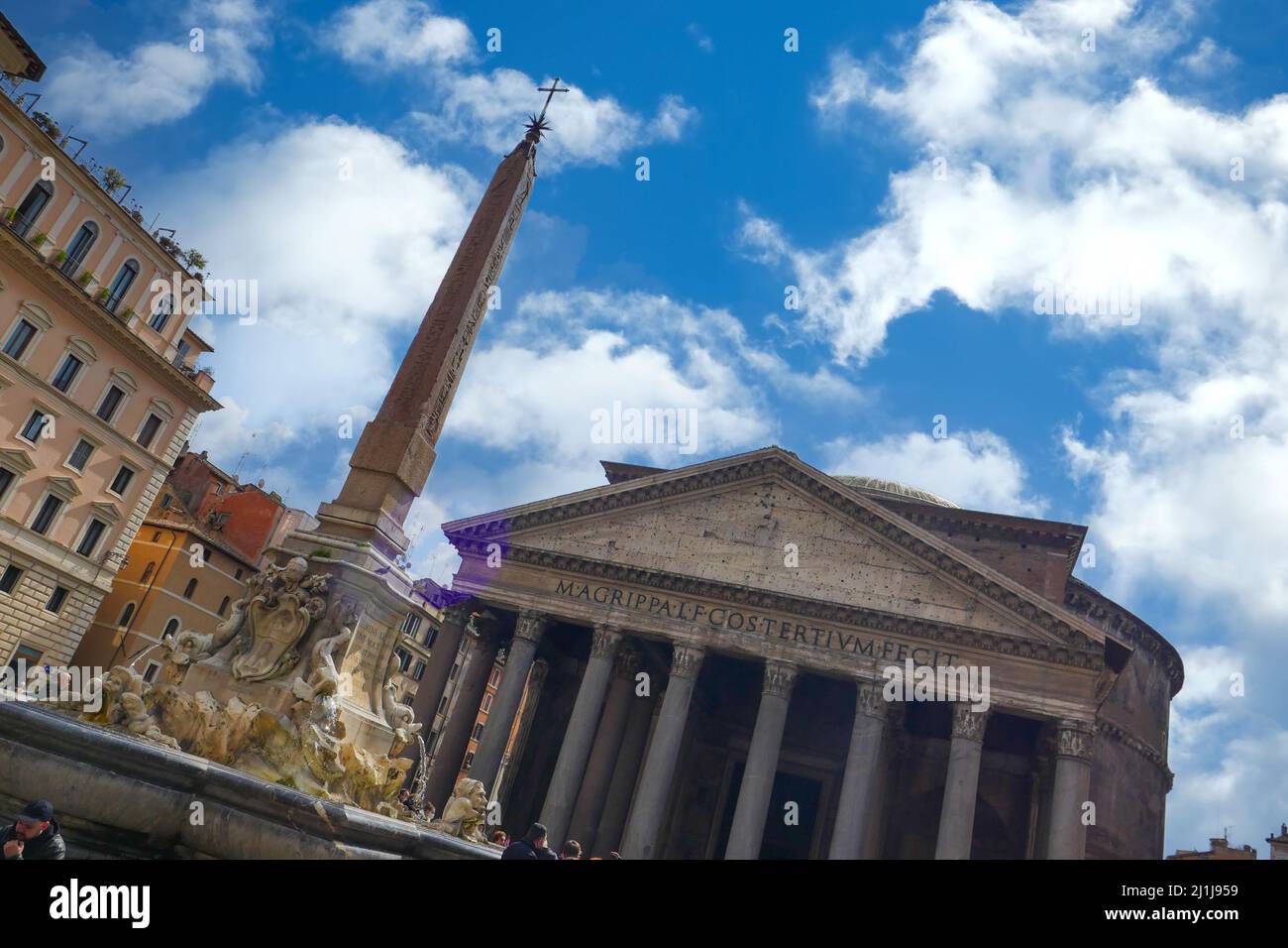 Low angle view of columns and front facade of the Pantheon Stock Photo ...